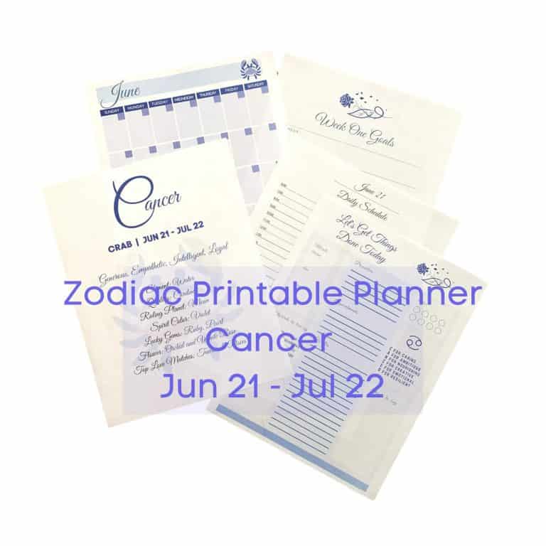 Cancer Season Zodiac Printable Planner | Craft Room Time